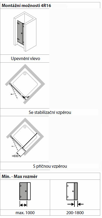 HÜPPE ENJOY pure bezrámový - křídlové dveře s protisegmentem do niky, UPEVNĚNÍ VLEVO (4R16), 700 ...